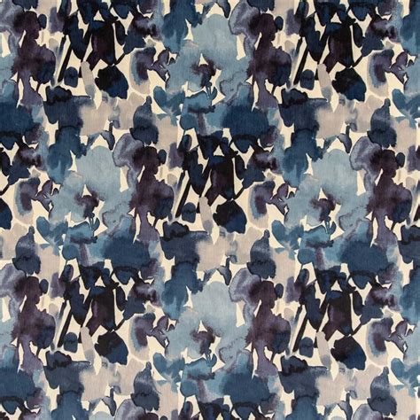 Blue Abstract Floral Print Velvet Upholstery Fabric By The Yard Sku