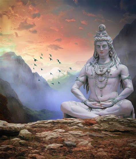 Lord Shiva is often shown to be seated in deep meditation on the top-most point of the world on ...