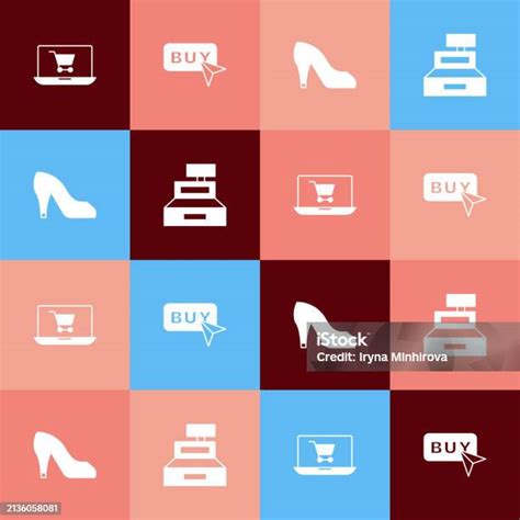 팝 아트 장바구니 화면 노트북 구매 버튼 여자 신발 및 금전 등록기 기계 아이콘을 설정합니다 벡터 0명에 대한 스톡 벡터 아트 및 기타 이미지 Istock