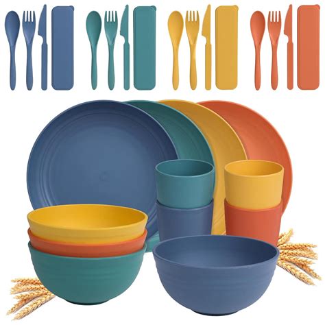 Idealic 28piece Wheat Straw Dinnerware Set For 4 Microwavable Dishes