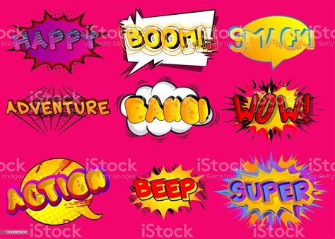 Cartoon Words Text Effect Speech Bubble Set Stock Illustration