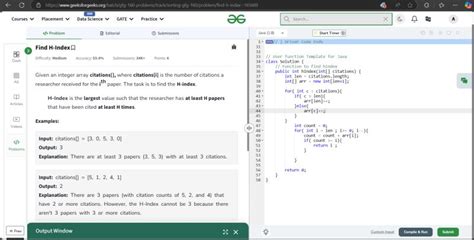 Gfg160 Dsachallenge Hindex Codewarrior Geeksforgeeks Javadaily