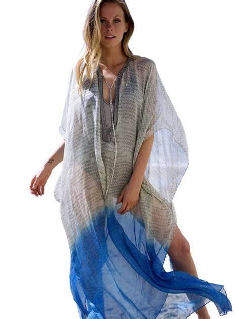 Edolynsa Sexy See Through V Neck Bats Sleeve Side Split Beachwear