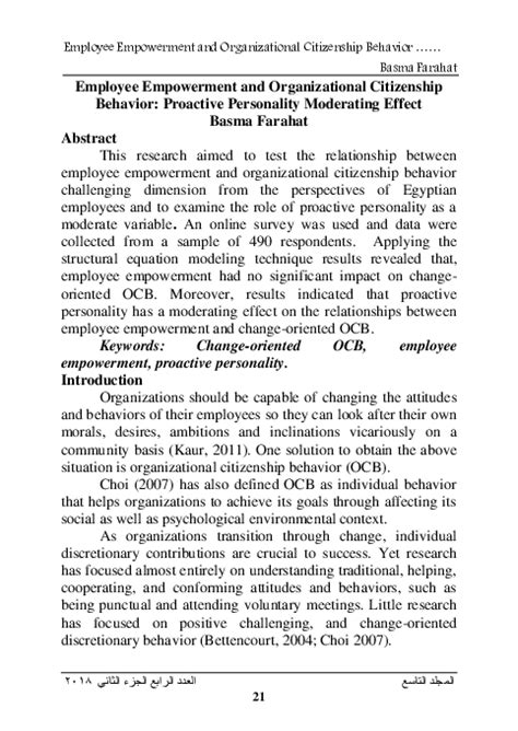 Pdf Employee Empowerment And Organizational Citizenship Behavior Proactive Personality