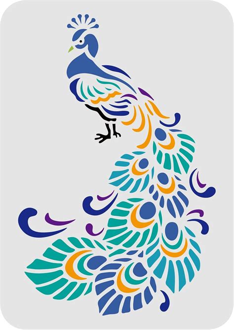 Fingerinspire Peacock Stencil Template A4 Size Rectangle Peacock