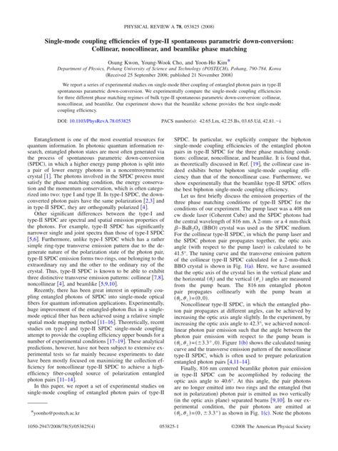 Pdf Single Mode Coupling Efficiencies Of Type Ii Spontaneous Parametric Down Conversion