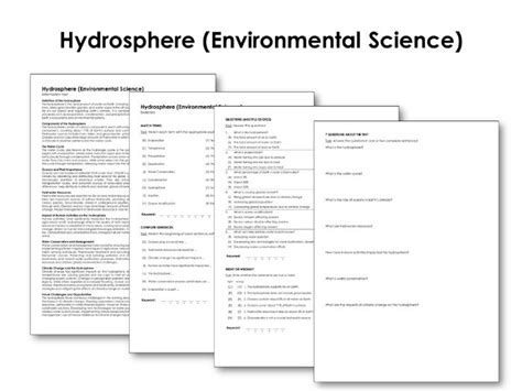 Hydrosphere Environmental Science Teaching Resources