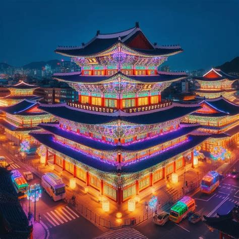 Ai로 만들어 본 5층짜리 화려한 네온사인 한옥 유저업로드 엠봉