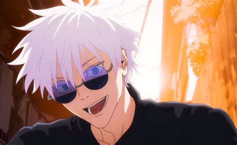 Gojo Satoru Anime Character With White Hair And Sunglasses 