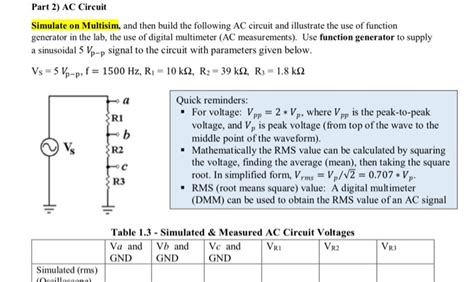 Solved Part AC Circuit Simulate On Multisim And Then Chegg