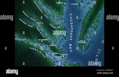 1950s Illustrated Map Of Chesapeake Bay And Inland Rivers Men Ready