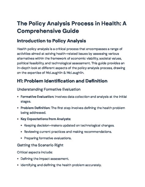 Health Policy Analysis Process Comprehensive Guide Course Code The