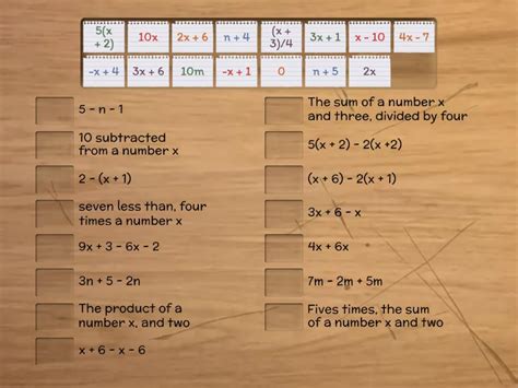 Simplifying Expressions Writing Expressions Match Up