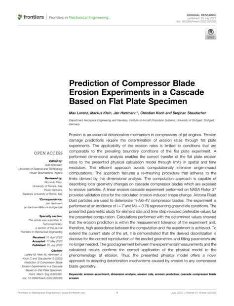 Pdf Prediction Of Compressor Blade Erosion Experiments In A Cascade