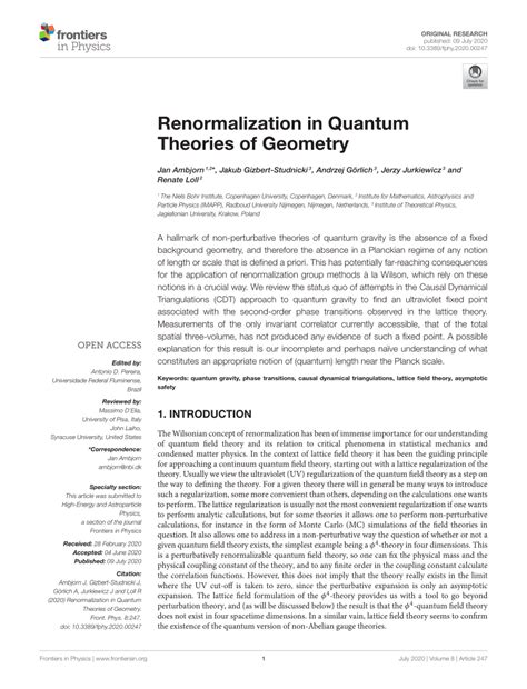 Pdf Renormalization In Quantum Theories Of Geometry
