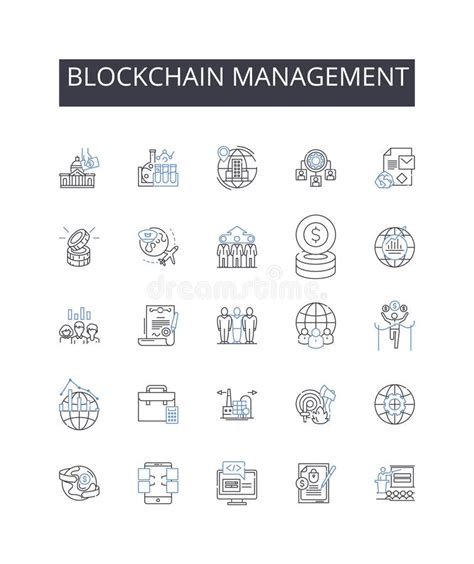 Blockchain Management Line Icons Collection Fabric Sewing Patterns