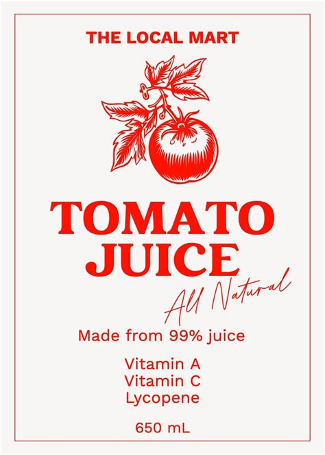 Tomato Juice Label Template Editable Premium Editable Template