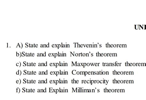 Questions On Electrical Network Theorems A State And Explain Thevenins