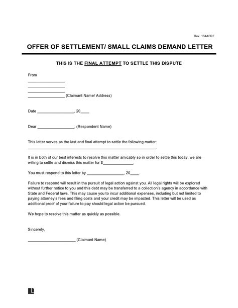 Small Claims Settlement Agreement Template
