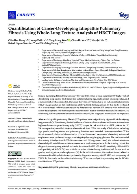 pdf quantification of cancer developing idiopathic pulmonary fibrosis