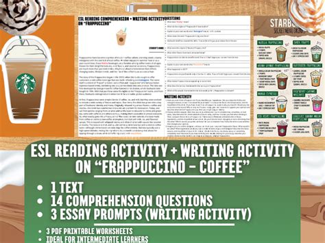 Esl Reading Comprehension Writing Activity Worksheets On Frappuccino By Teach Simple