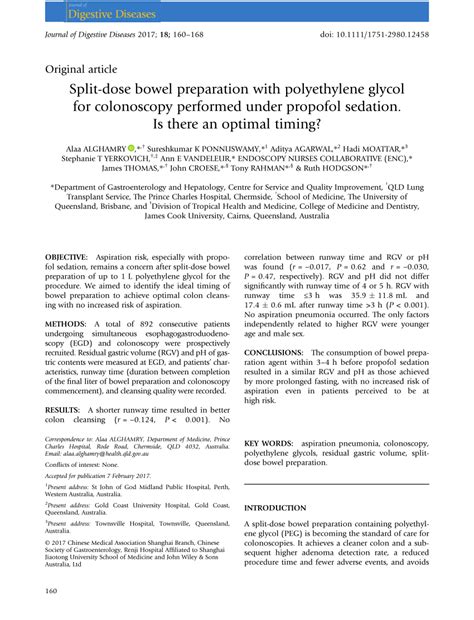Pdf Split Dose Bowel Preparation With Polyethylene Glycol For Colonoscopy Performed Under