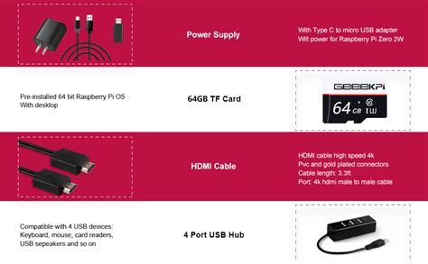 Geeekpi Starter Kit For Raspberry Pi Zero 2 W With Zero 2 W Aluminum Case 64gb