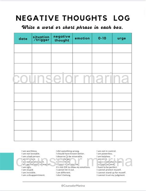 Negative Thoughts Log Etsy Negative Thoughts Log Etsy