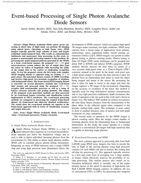 PDF Event Based Processing Of Single Photon Avalanche Diode Sensors