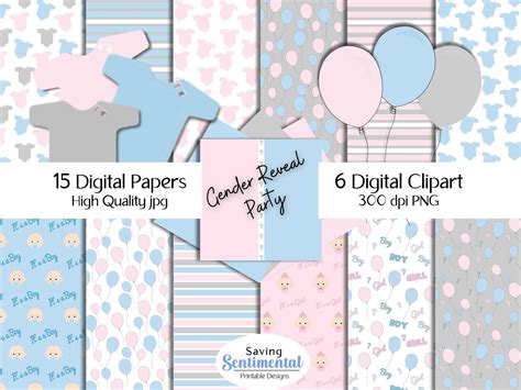 Gender Reveal Digital Paper Gender Reveal Clipart For Gender Reveal
