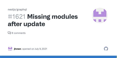 missing modules after update · issue 1621 · nestjs graphql · github