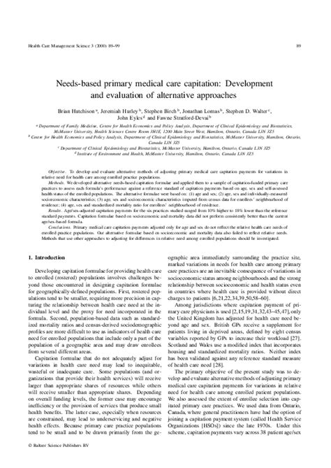 Pdf Needs Based Primary Medical Care Capitation Development And