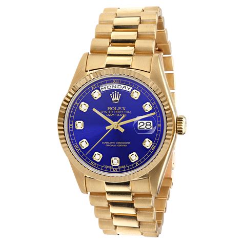 Gold Watch Rolex Day Date Diamond 36mm Blue Dial President Bracelet For