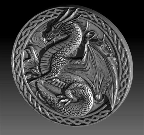 3d Dragon And Celtic Knot Relief File Laser Carving Cnc Coin Digital