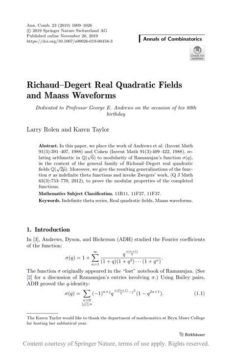 Richauddegert Real Quadratic Fields And Maass Waveforms Request Pdf