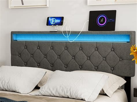 Ikifly Upholstered Full Size Headboard With Led Lights And 2