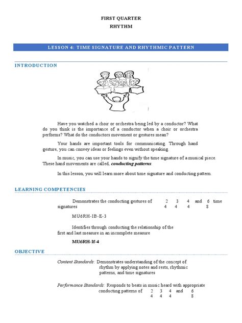 1stq Lesson 4 Time Signature And Rhythmic Pattern Pdf Conducting
