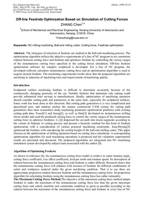 Off Line Feedrate Optimization Based On Simulation Of Cutting Forces Scientific Net