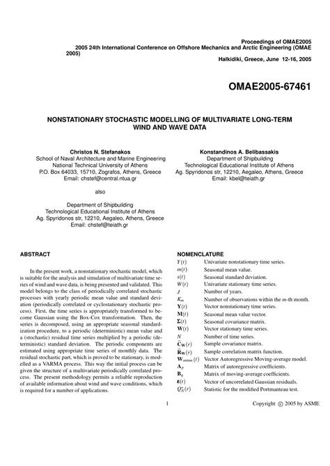 Pdf Nonstationary Stochastic Modelling Of Multivariate Long Term Wind