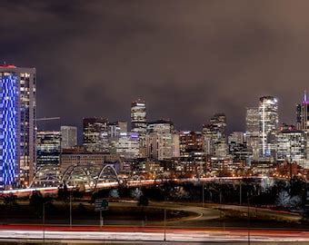 Denver Downtown City Skyline Night View Colorado Bandw Canvas Acrylic