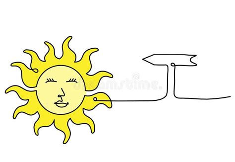 Abstract Color Sun Face With Arrow As Line Drawing On White Stock Illustration Illustration Of