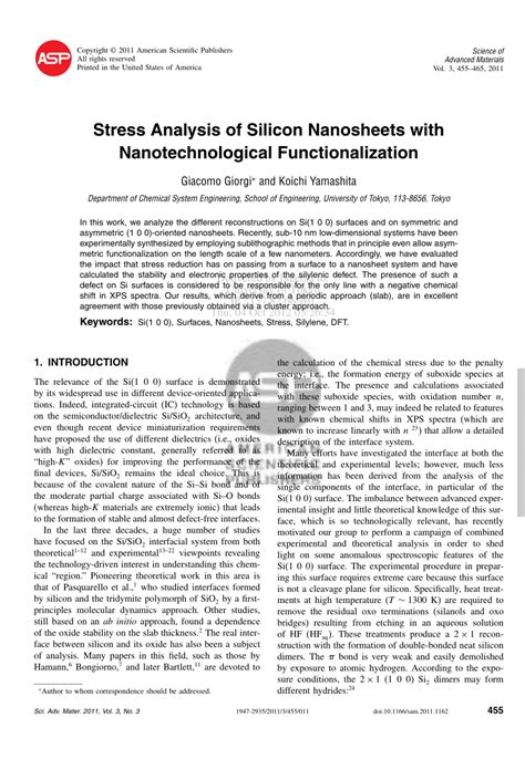 Pdf Stress Analysis Of Silicon Nanosheets With Nanotechnological Functionalization