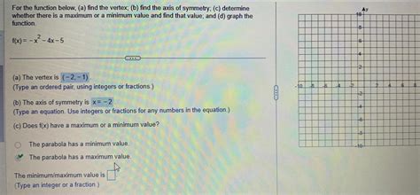 Answered For The Function Below A Find The Vertex B Find The Axis Of