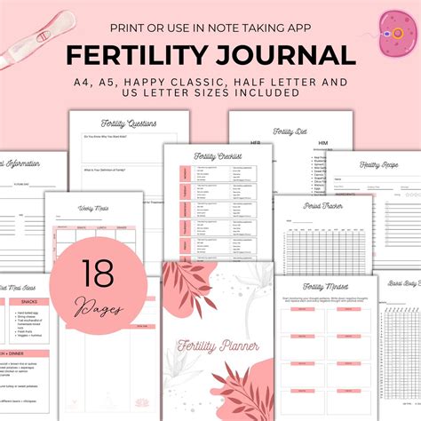 Printable Fertility Journal Trying To Conceive Planner Period Tracker