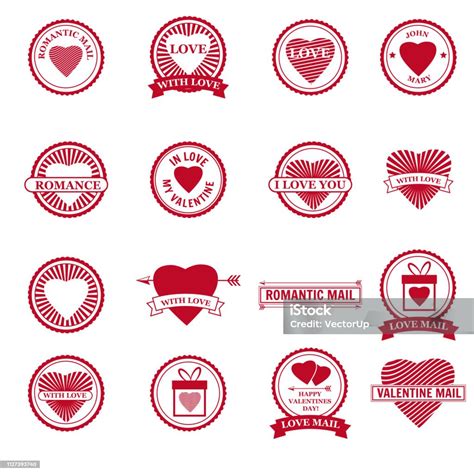 S 날과 결혼식 로맨틱 우표 그런 지 포스트 카드 초대 디자인 발렌타인을 설정 합니다 양식 마음에 엽서 용 우표 스탬프입니다 벡터 서식 파일 절연 0명에 대한 스톡 벡터