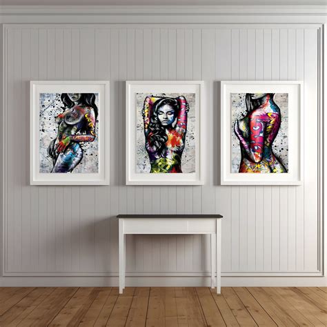 Wall Art Set Of 8 Sexy Woman Canvas Wall Art Tattooed Woman Canvas Wall Art Graffiti Woman