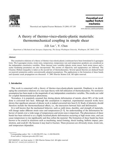 Pdf A Theory Of Thermo Visco Elastic Plastic Materials