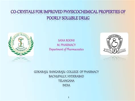 Co Crystals For Improved Physicochemical Properties Of Poorly Soluble