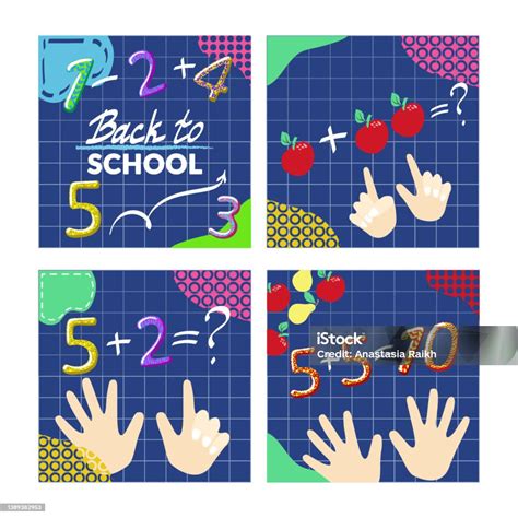정신 수학 학교 스튜디오 수학 과정 창조적 인 아이들을위한 웹 페이지 디자인 템플릿 세트 손가락 계산 수학 웹 및 모바일 웹