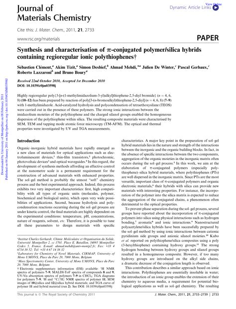 Pdf Synthesis And Characterisation Of Pi Conjugated Polymer Silica Hybrids Containing